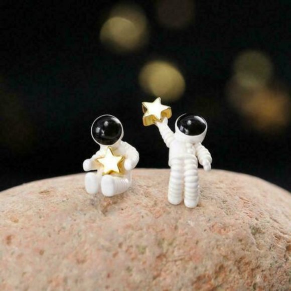 Jewelry | Astronaut Nasa Space White Gold Earrings | Poshmark